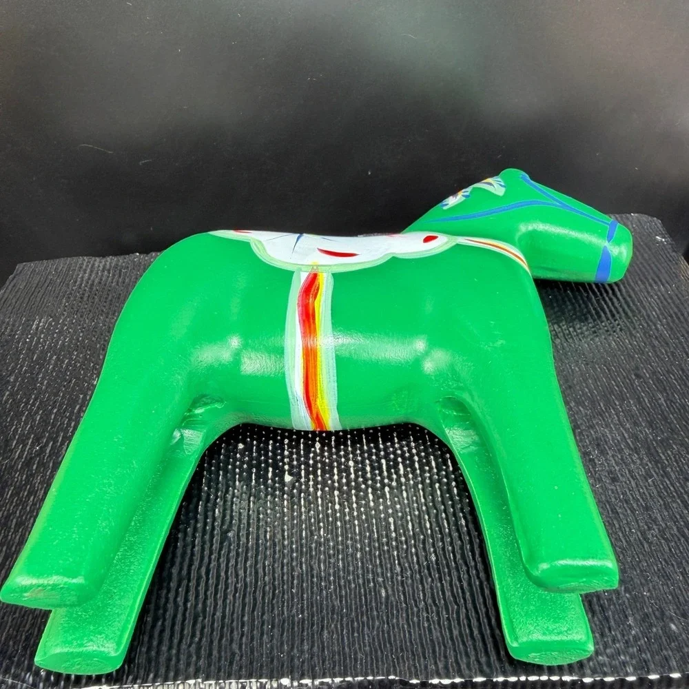Art | Vintage Swedish Dala Horse Green Hand Painted Wooden Folk Art ...